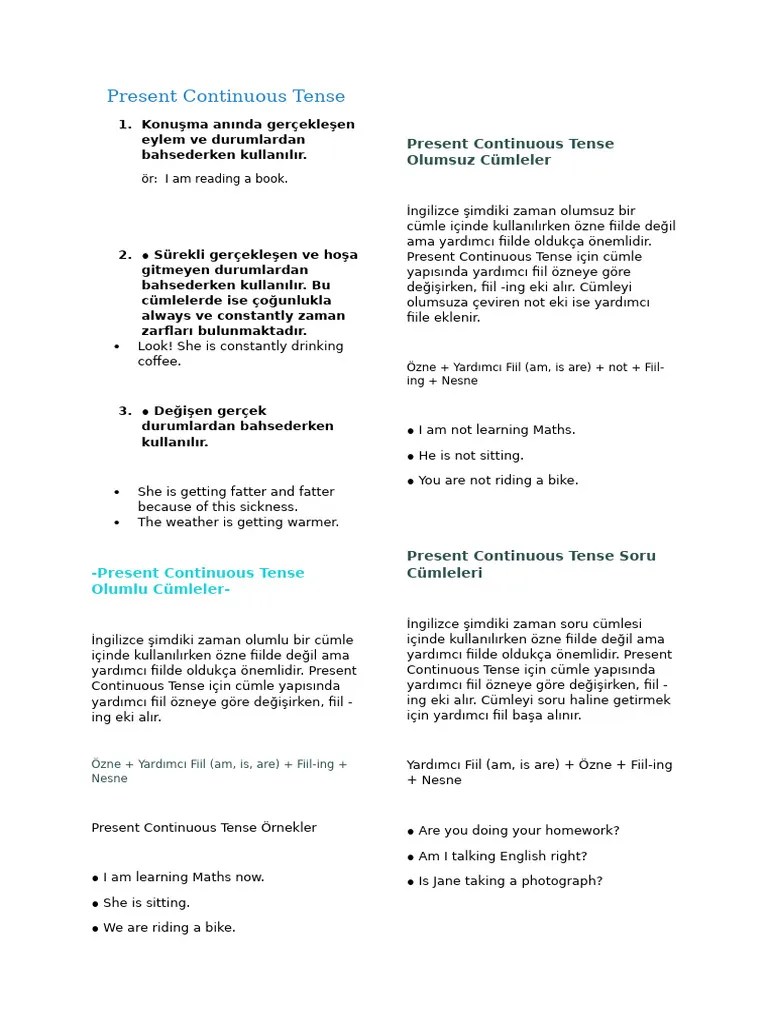 Present Continuous Tense Pdf
