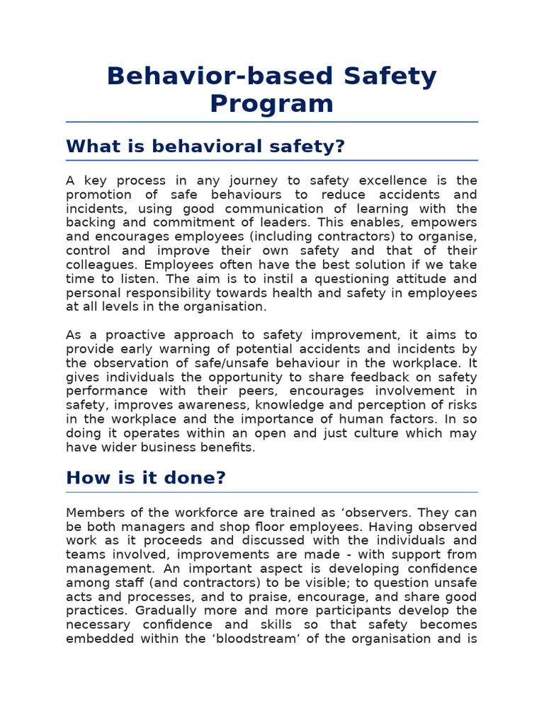 Behavior Based Safety Program Overview Pdf Safety Career Growth