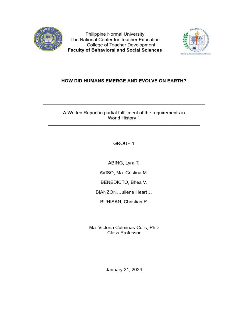Group 1 How Did Humans Emerge And Evolve On Earth 1 Pdf
