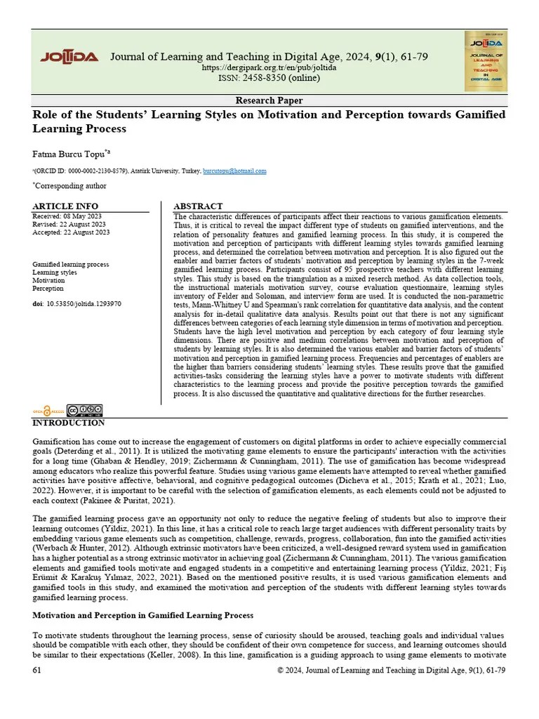 Gamification Pdf Learning Styles Motivation