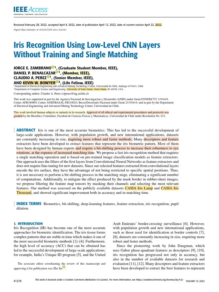 Iris Recognition Using Low Level Cnn Layers Without Training And Single