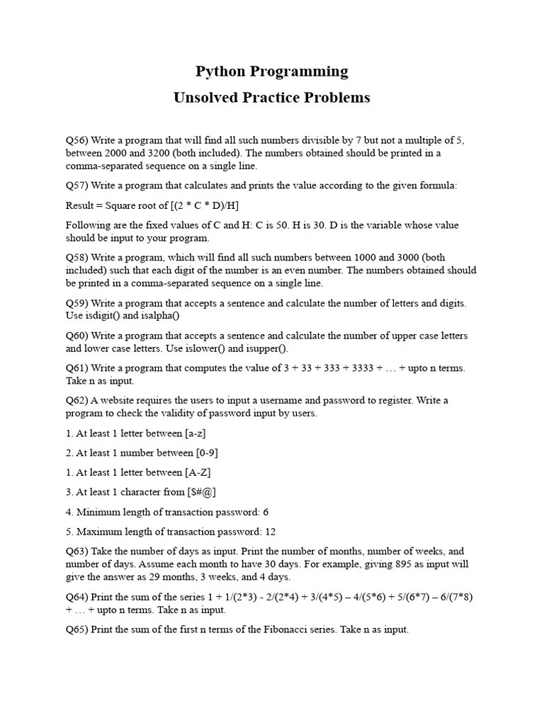 Python Unsolved Practice Problems Pdf