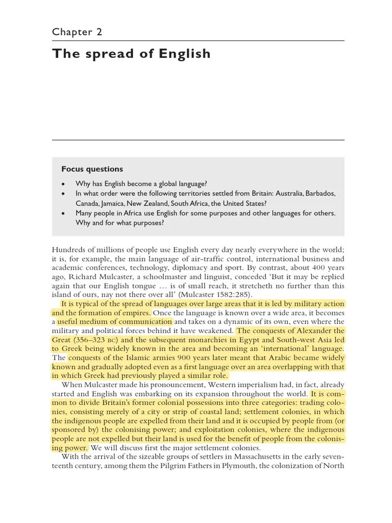 Chapter 2 The Spread Of English Pdf English Language Foreign
