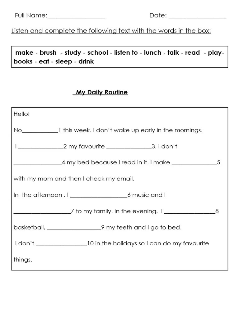 My Daily Routine Present Simple Pdf