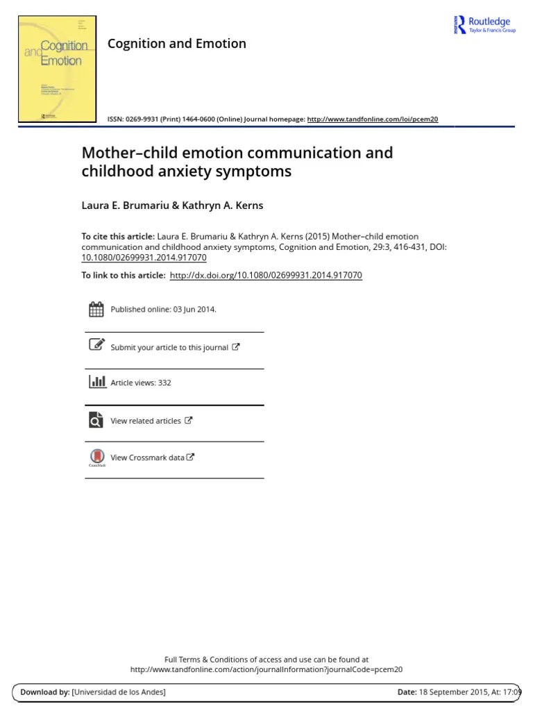 Emotion Communication And Child Anxiety Pdf Anxiety Emotions
