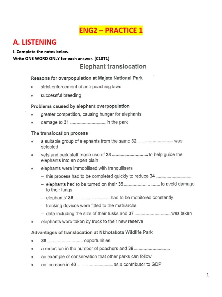 Eng2 Practice 1 Pdf Elephant Poaching
