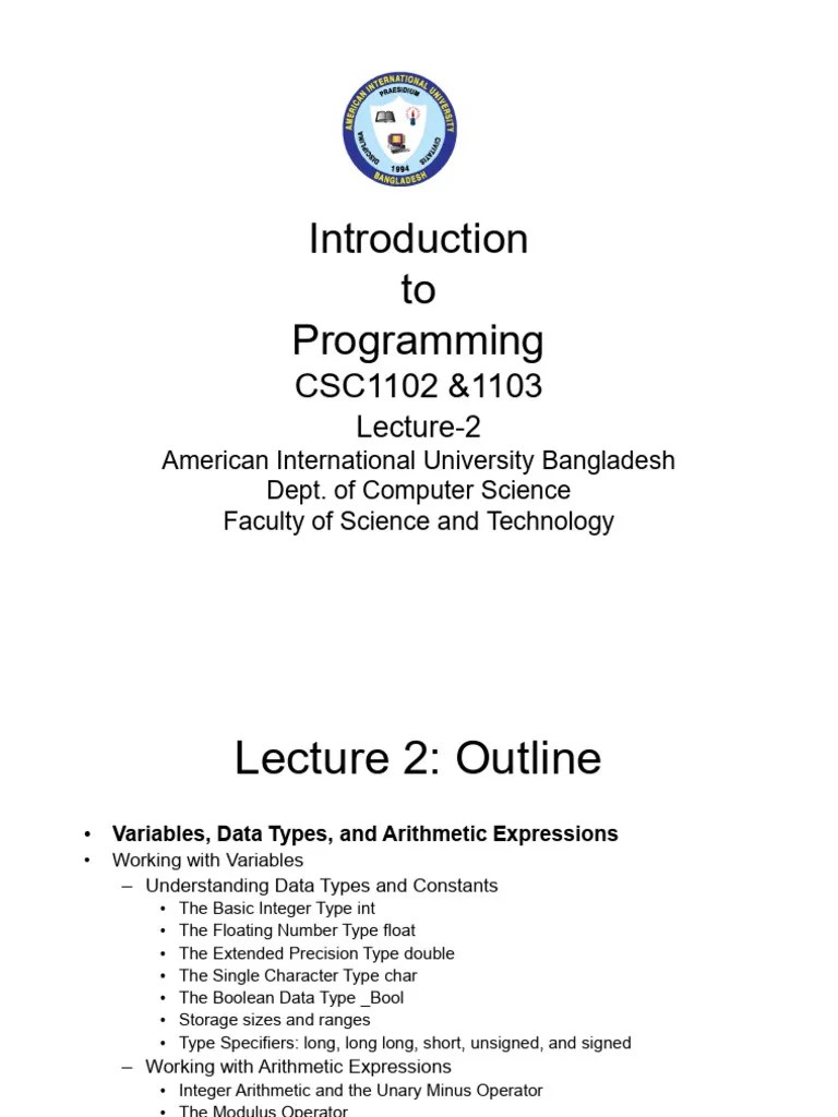 Lecture2 Datatypesoperators Pdf Data Type Integer Computer Science