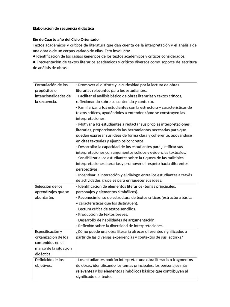 Secuencia Didáctica Análisis Literario Pdf Evaluación Cognición