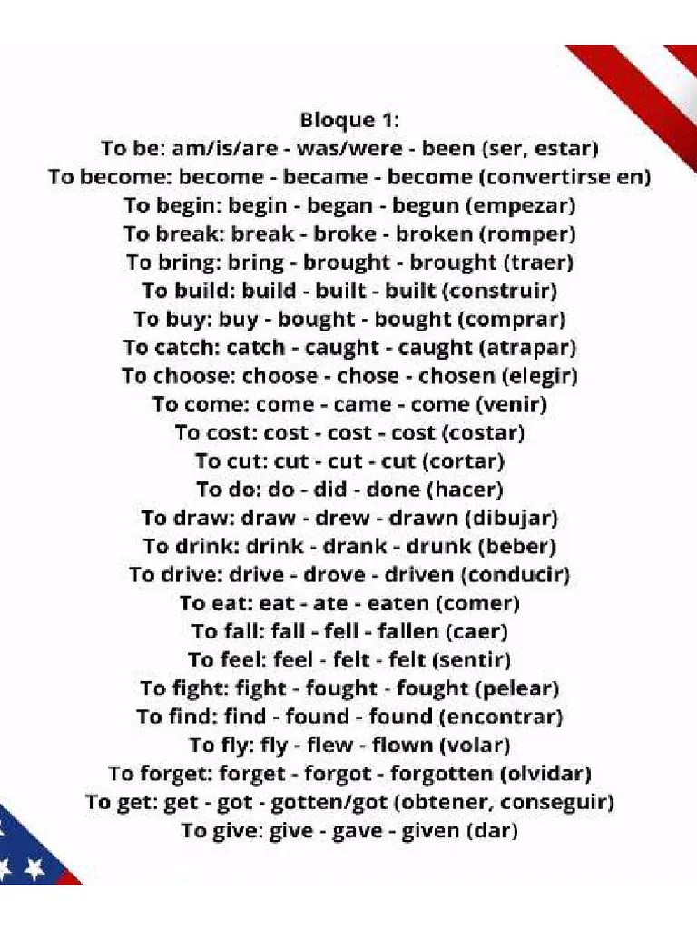 Verbos Irregulares En Inglés Pdf
