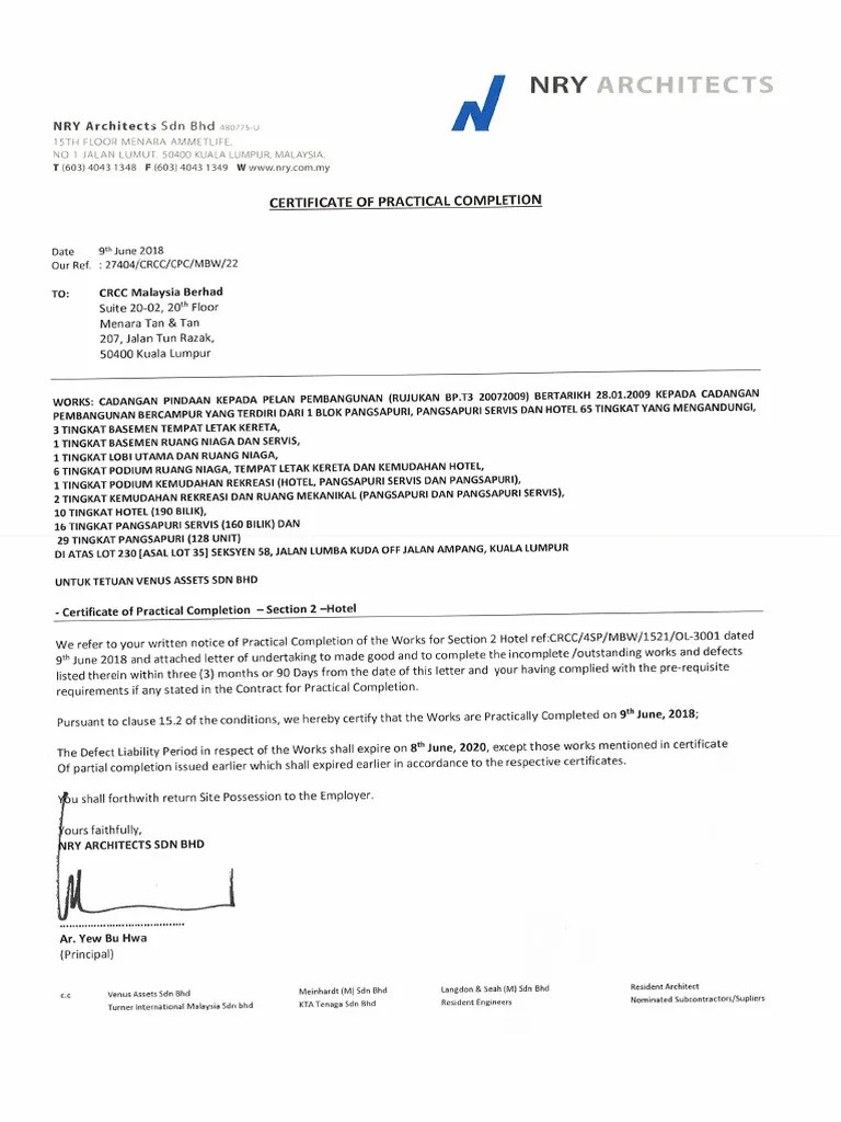 022 Certificate Of Practical Completion Section Pdf