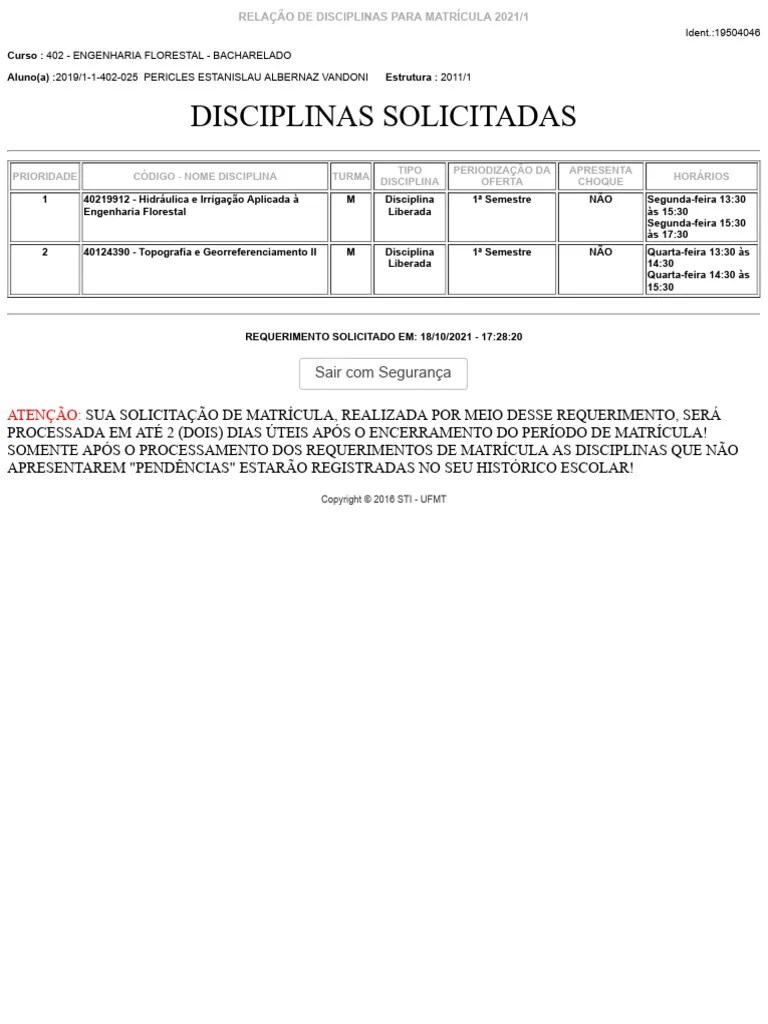 Requerimento De Matrícula Pdf