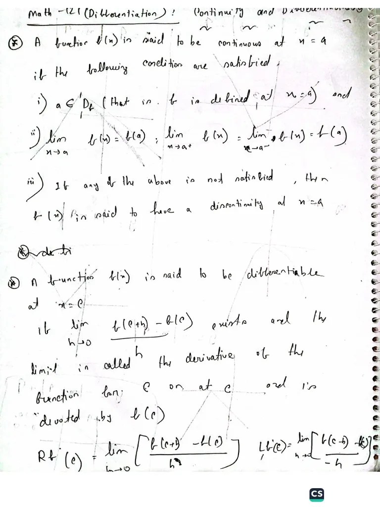 Continuity Differentiability Note 2102151 Pdf