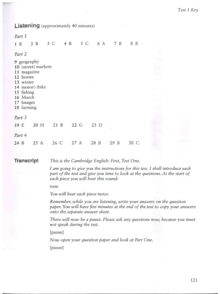 Cambridge First 1 Listening Key 1 Pdf
