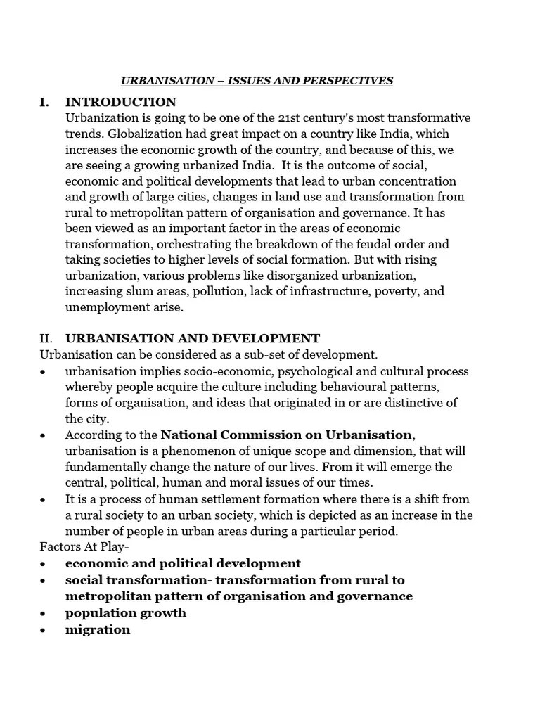 Urbanization Issues And Perspectives Pdf Urbanization Sanitation
