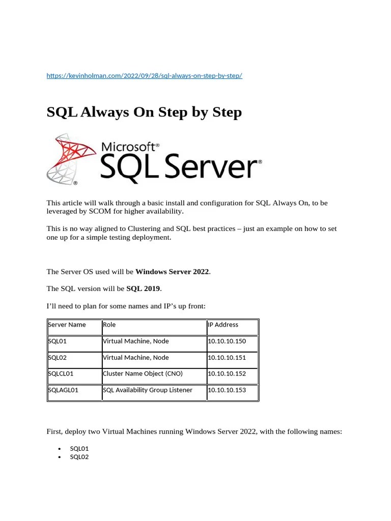 Sql Always On Setup Guide For Scom Pdf Computer Cluster Transport