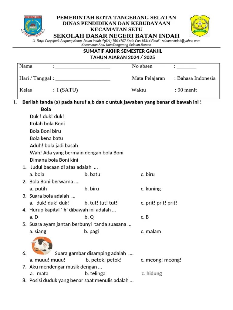 Soal Sas Kelas 1 Semester 1 2024 Pdf