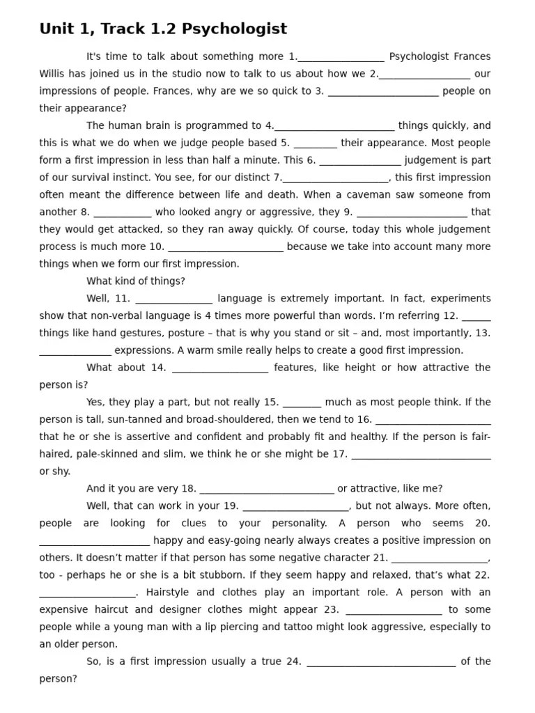 Unit 1 Listening 1 2et Pdf Nonverbal Communication Psychology