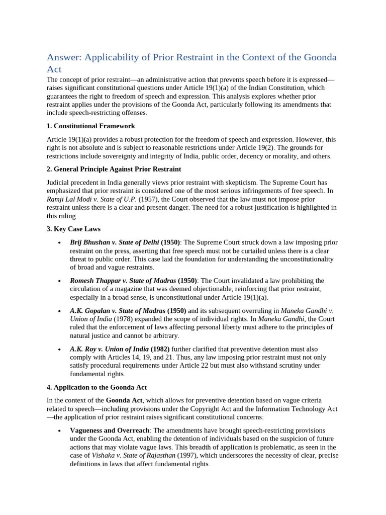 Prior Restraint Answer Pdf Prior Restraint Substantive Due Process
