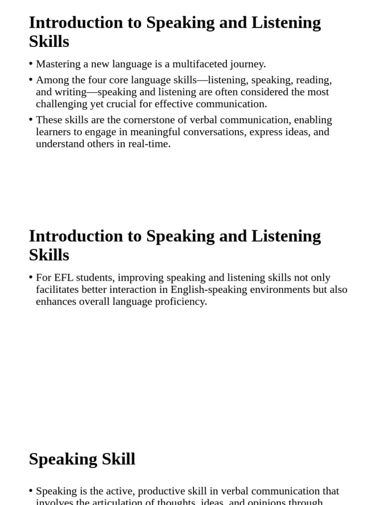 Introduction To Speaking And Listening Skills Pdf Communication