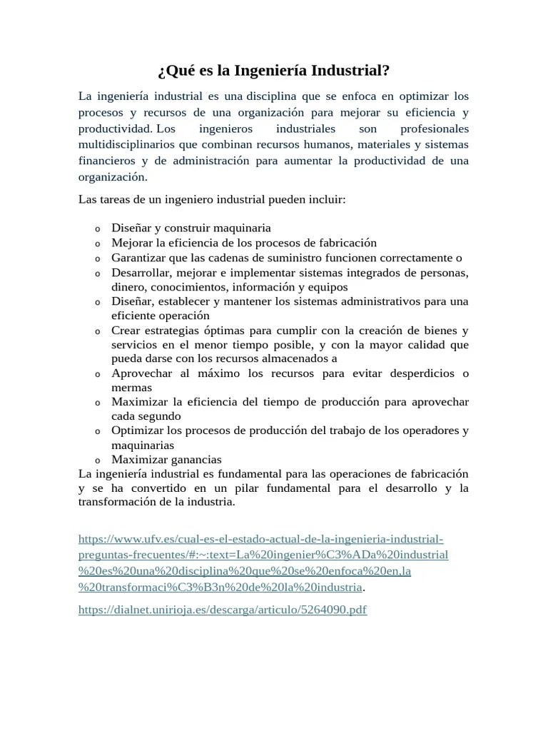 Que Es La Ingeniería Industrial Pdf