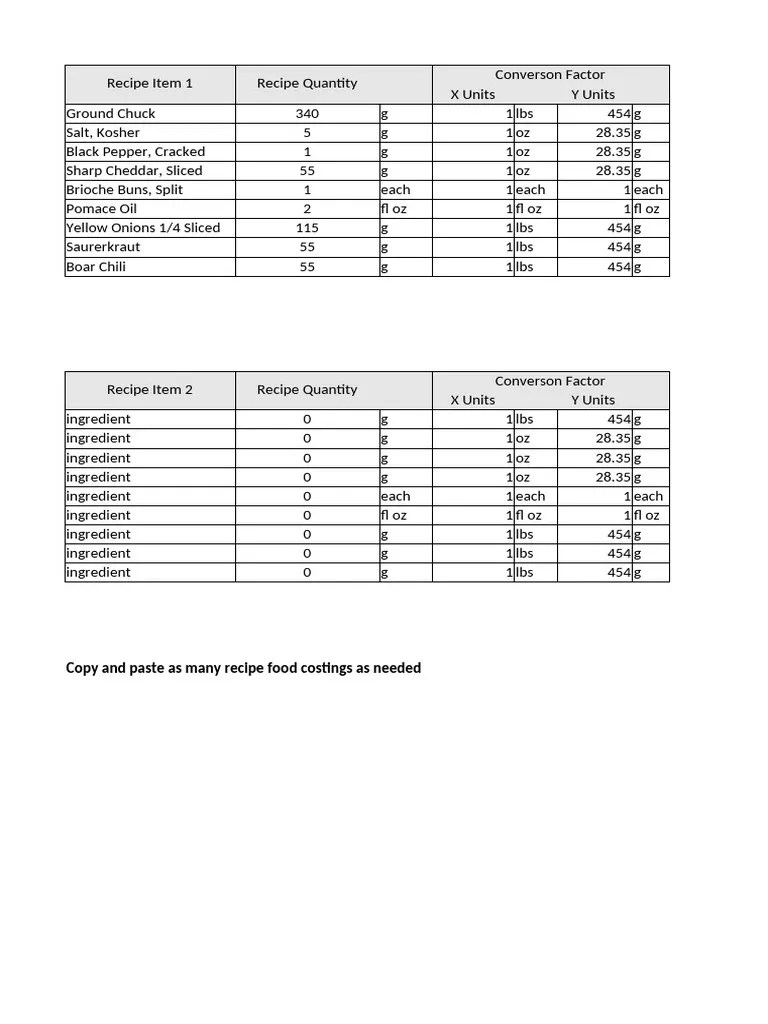 Menu Engineering Worksheet Pdf Chili Con Carne Foods