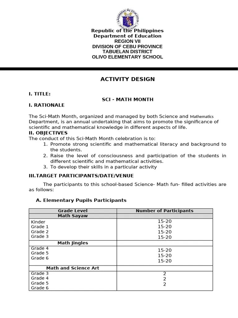 Sci Math Month Activity Design Pdf Science
