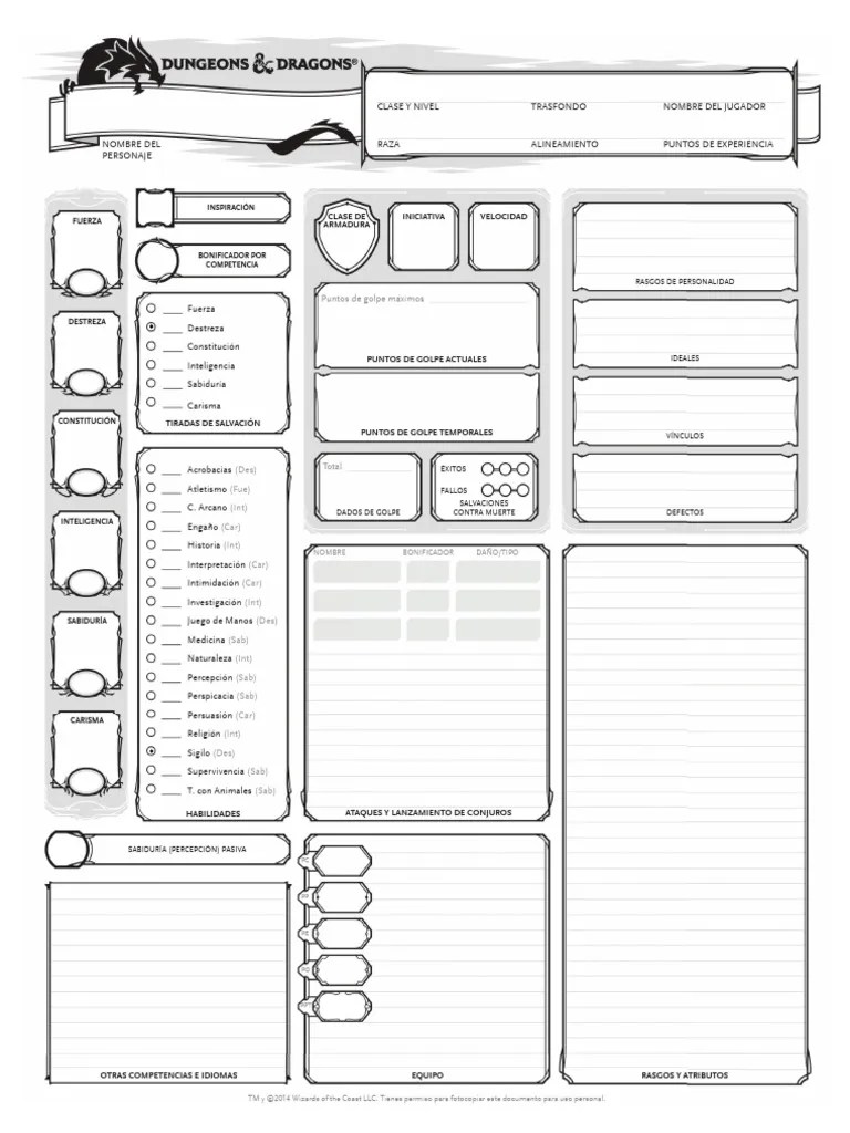 Personaje Picaro Elfo Dnd 5e Pdf Duendes