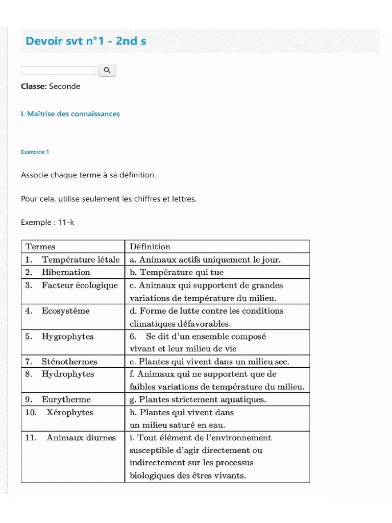 Devoir N 1 De Svt 2nde S Pdf