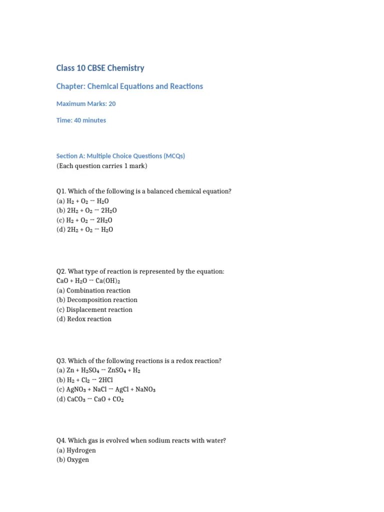Class 10 Chemistry Question Paper Pdf