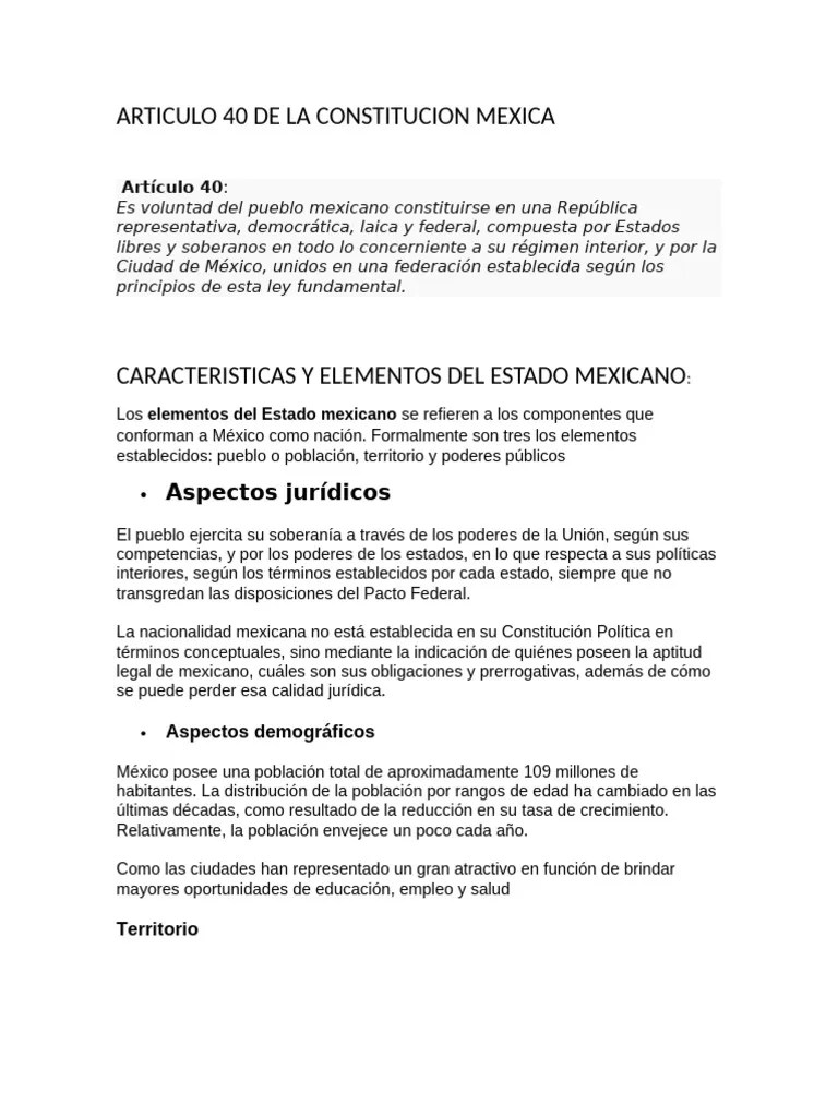 Articulo 40 De La Constitucion Mexica Pdf Estado Política México