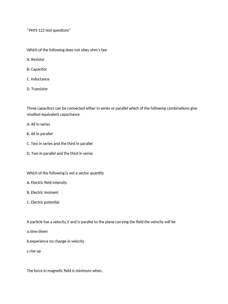 Phys 122 Test Q Wps Office Pdf Capacitance Capacitor