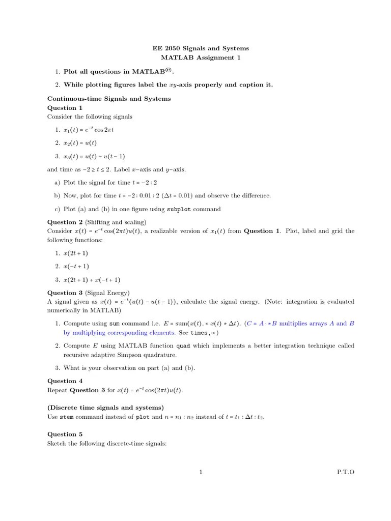 Matlab Signals And Systems Assignment Pdf