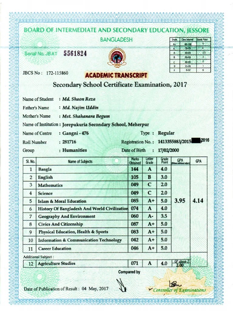Ssc Academic Transcript Pdf