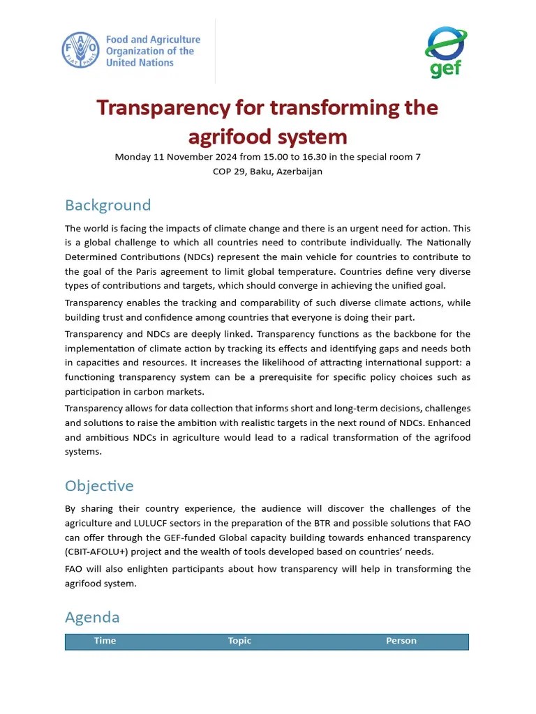 Transparency For Transforming The Agrifood System