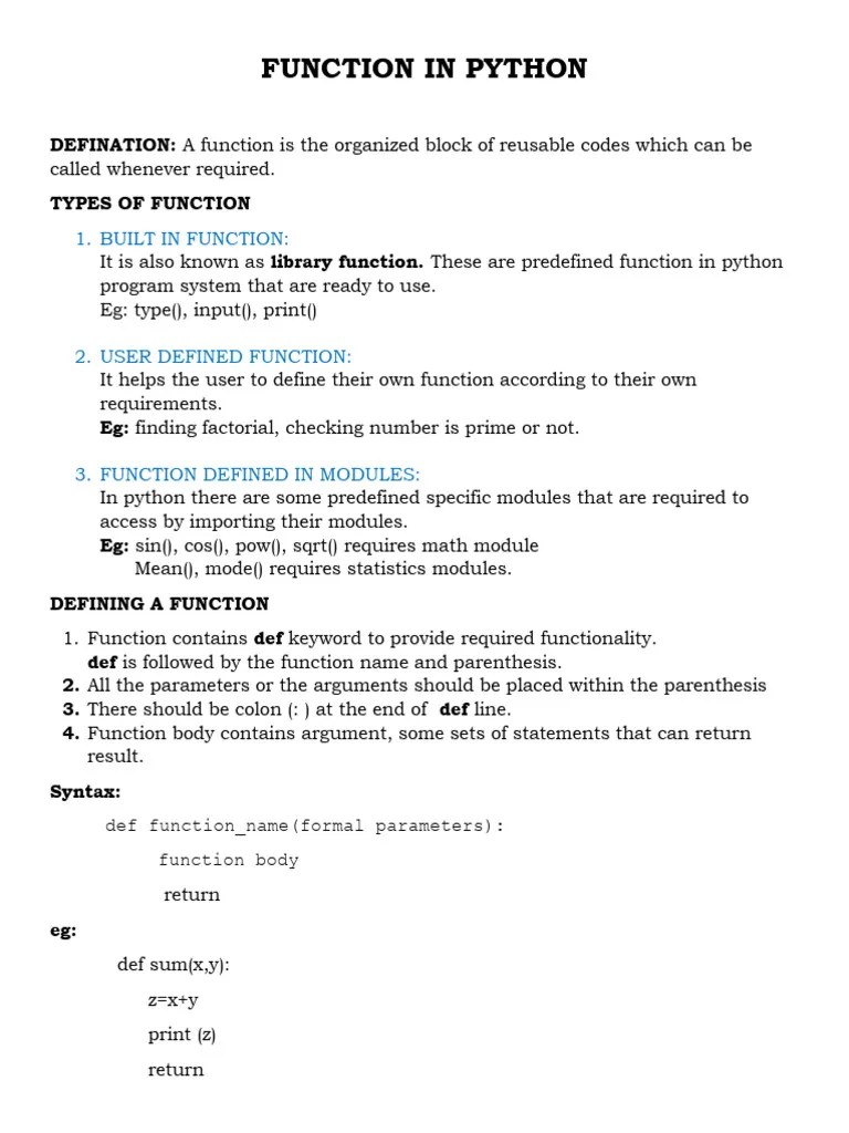 Function In Python Pdf Parameter Computer Programming Software