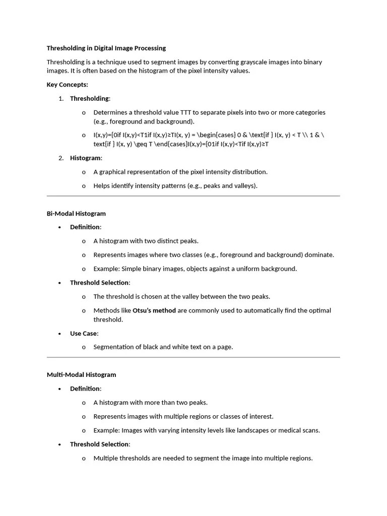 Thresholding Techniques In Image Processing Pdf Imaging Vision