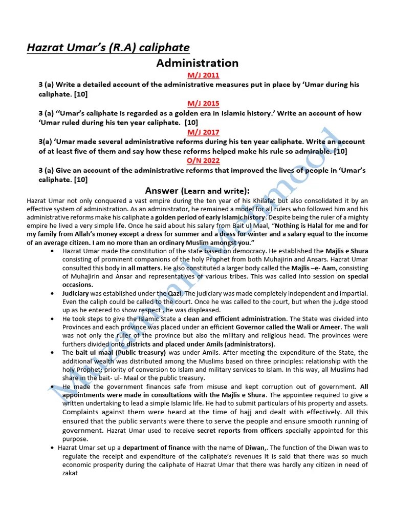 Caliphate Of Hazrat Umar Ra Pdf Umar Caliphate
