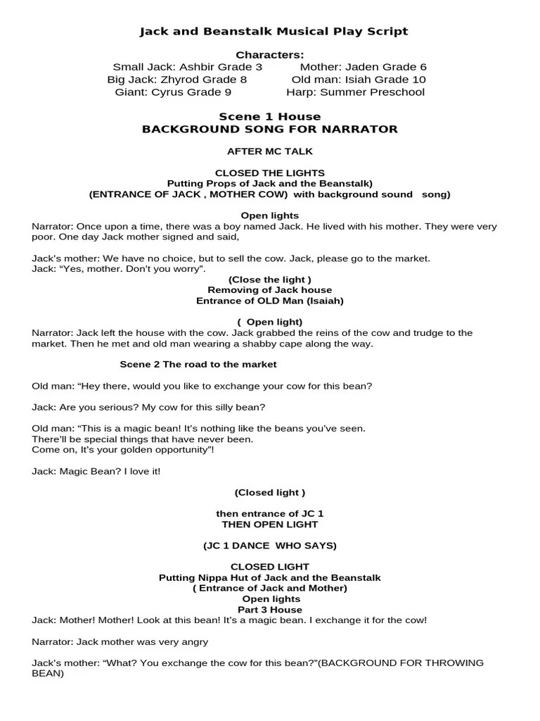 Jack And The Beanstalk Musical Script Pdf
