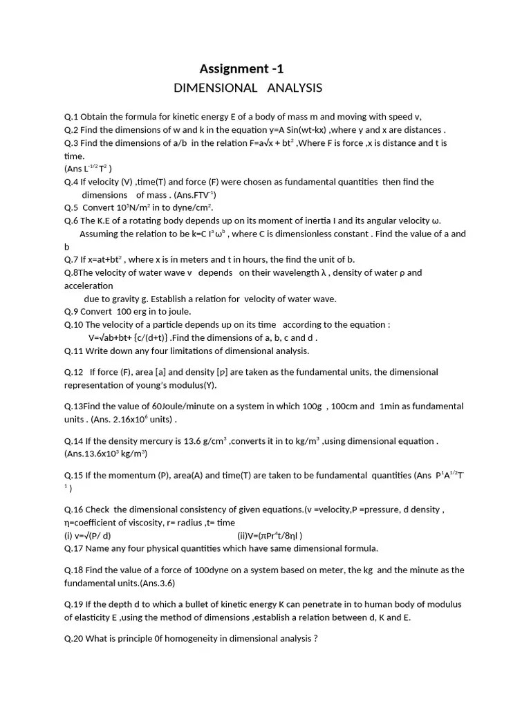 Dimensional Analysis Pdf