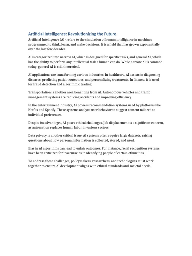 Artificial Intelligence Revolutionizing The Future Extended Pdf