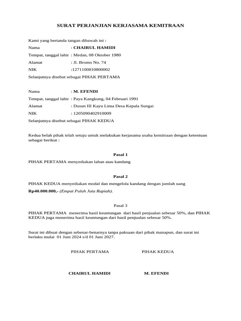 Surat Perjanjian Kerjasama Kemitraan Pdf