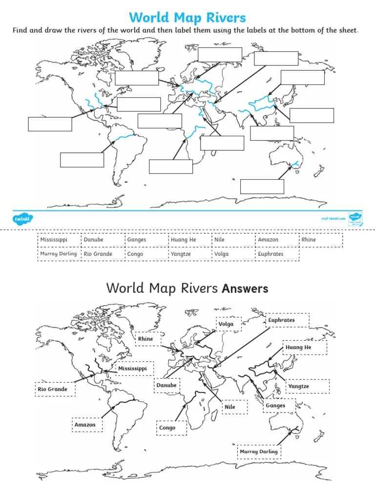 Labeled World Rivers Map Activity Pdf