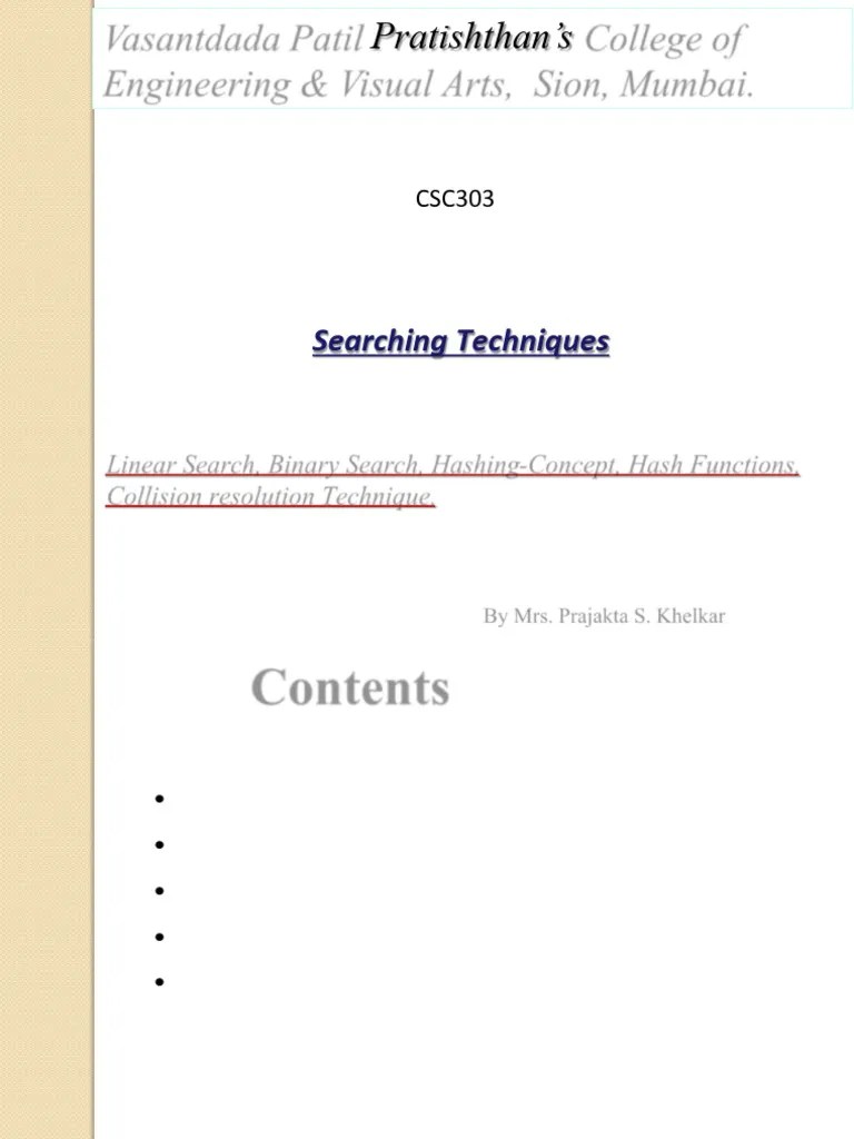 Module 6 Searching Techniques Pdf Algorithms And Data Structures