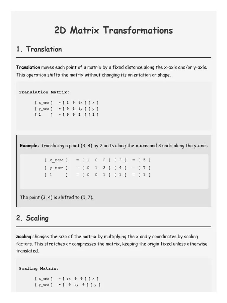 2d Matrix Transformations Explained Pdf Cartesian Coordinate System