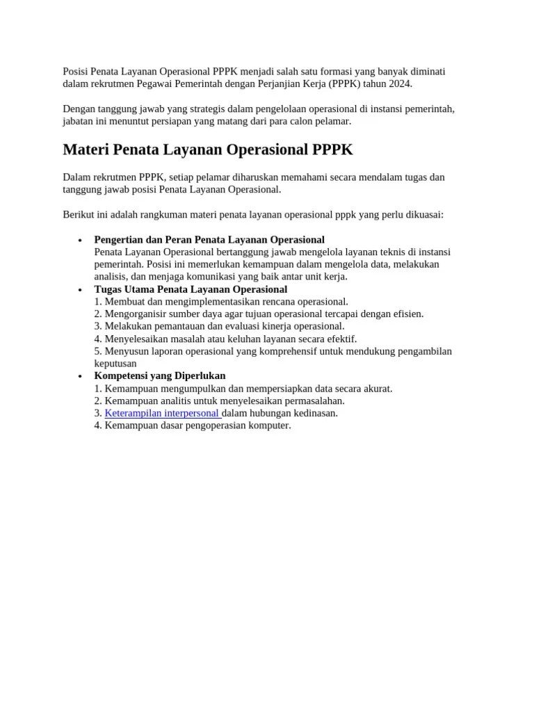 Materi Penata Layanan Operasional Pppk Pdf
