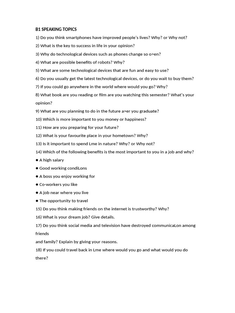 Speaking Topic B1 Pdf