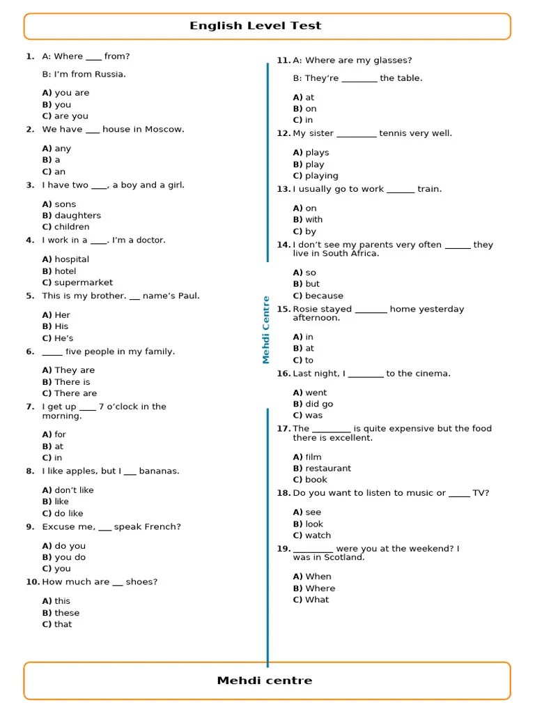 English Level Test Pdf