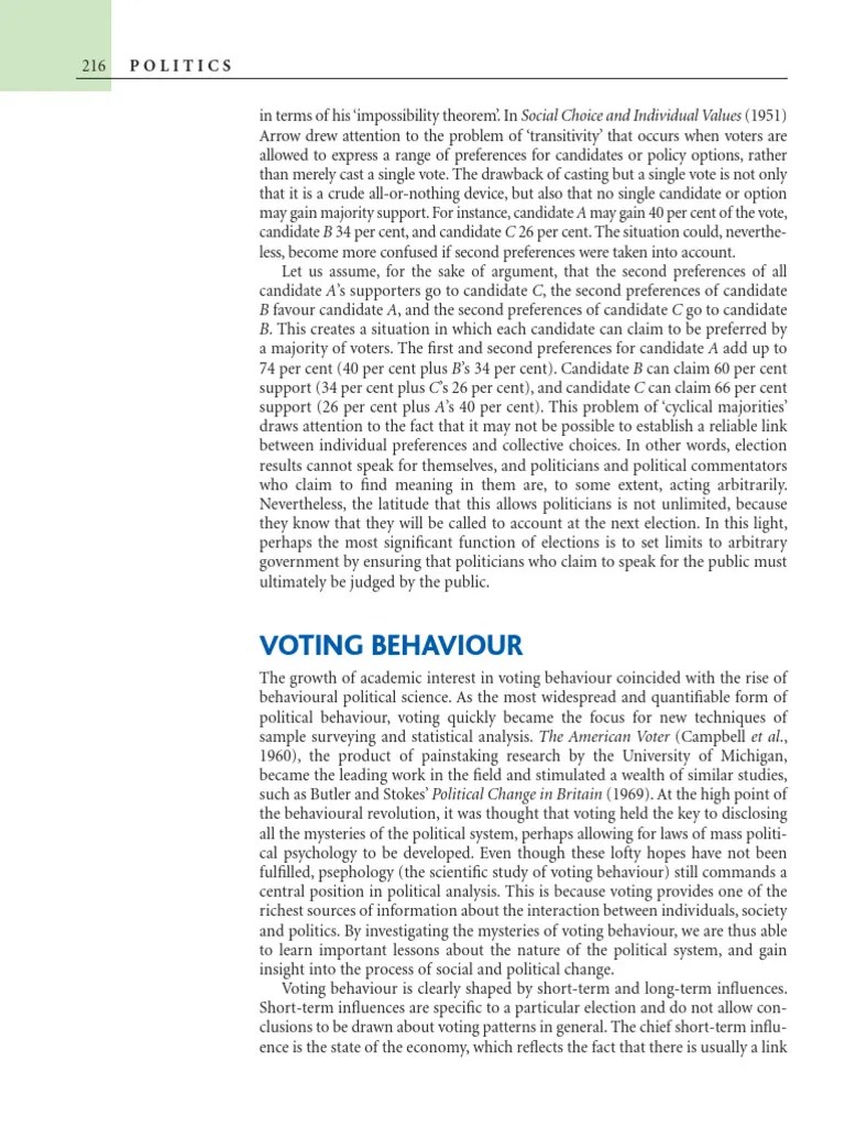 Understanding Voting Behavior Dynamics Pdf Political Science