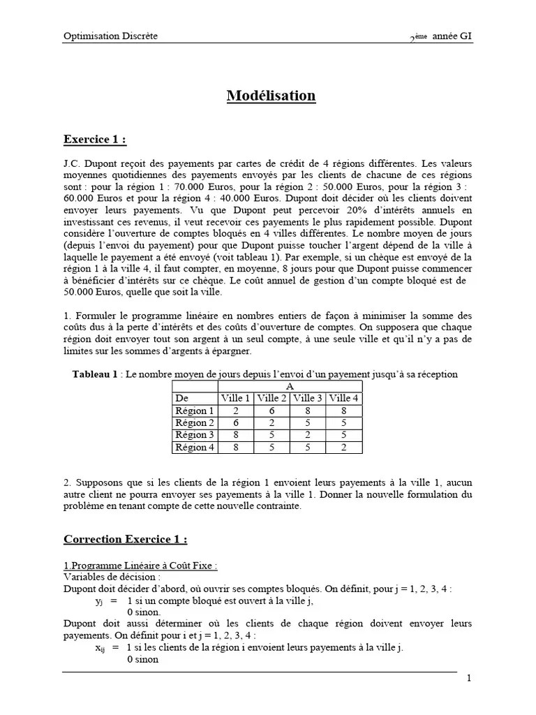 Exercices Corriges Modelisation Ii Pdf Optimisation Linéaire