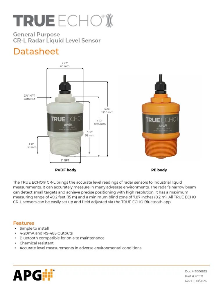 True Echo Datasheet Pdf Radar Electrical Engineering